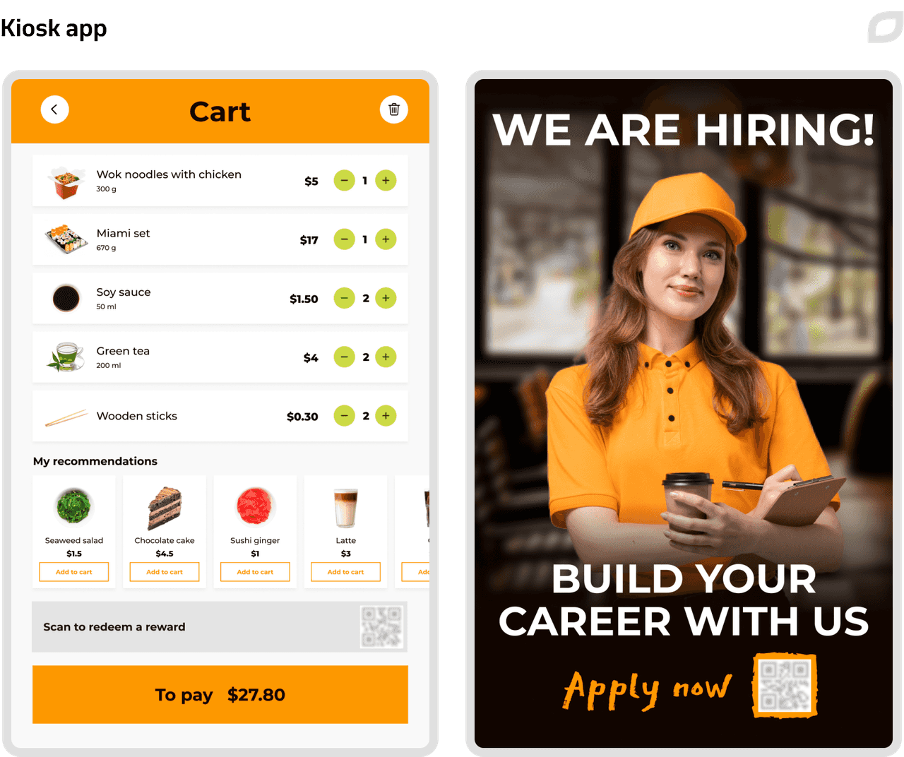 Self-service kiosk app for a restaurant chain